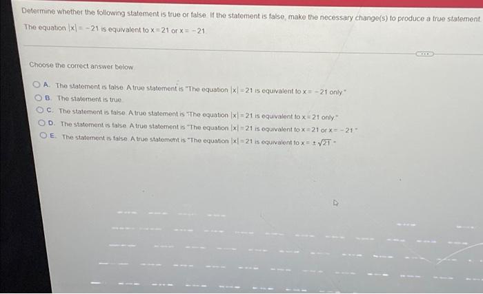 Solved Determine whether the following statement is true or | Chegg.com