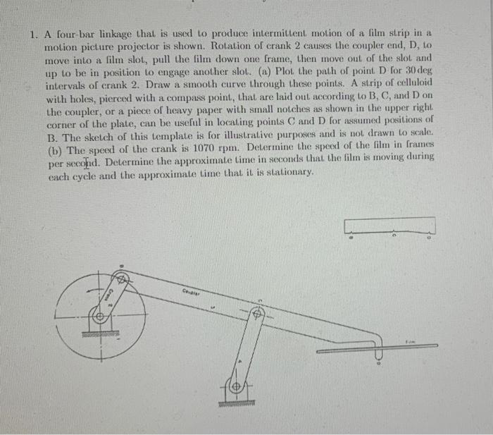 Solved 1. A four-bar linkage that is used to produce | Chegg.com