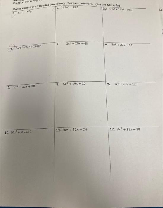 Solved Factor each of the following completely. Box your | Chegg.com