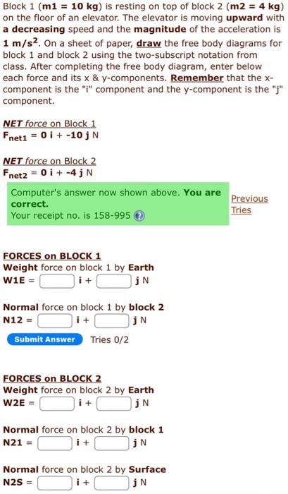 Solved Block 1(m1=10 kg) is resting on top of block 2(m2=4 | Chegg.com