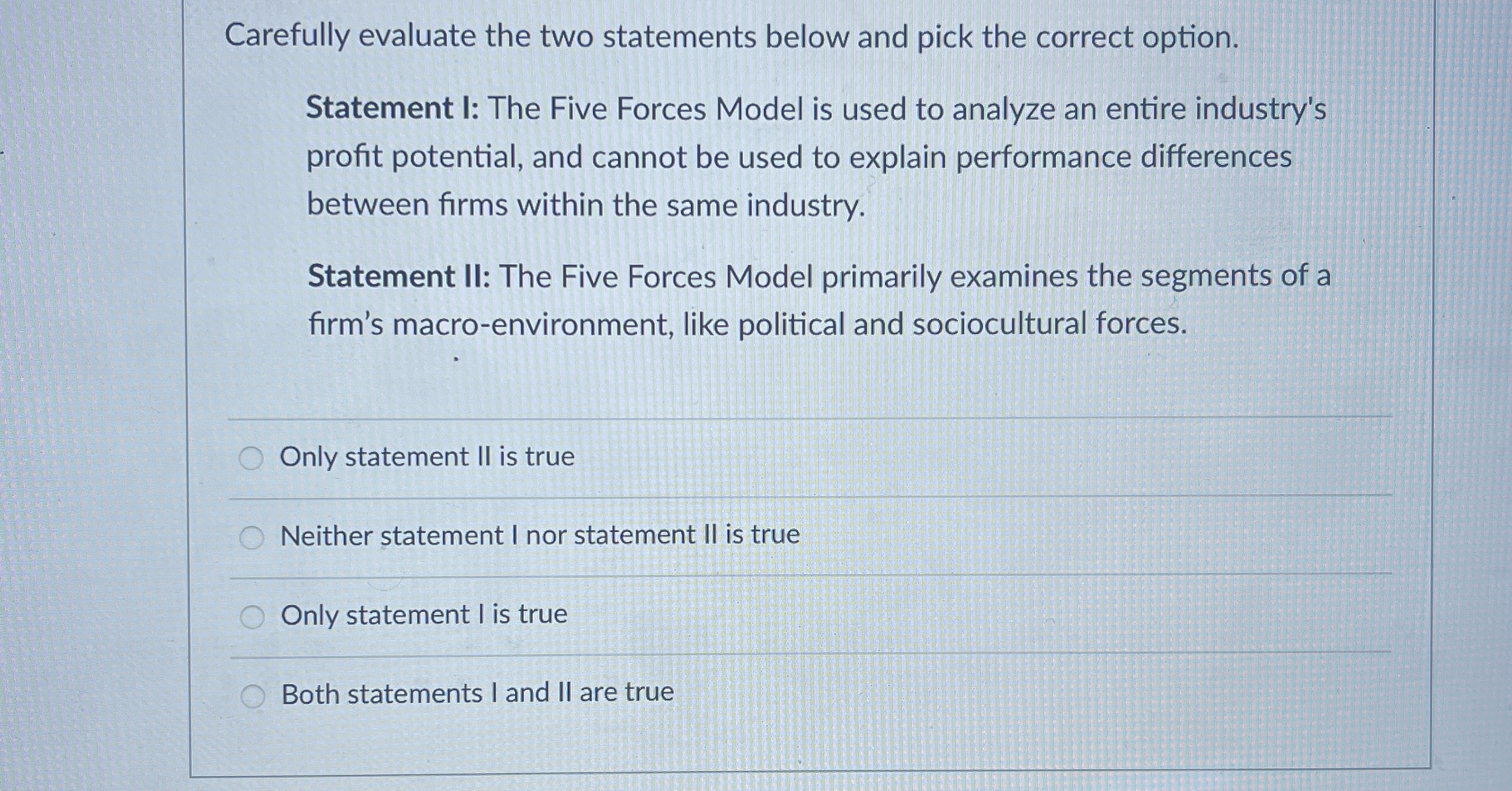 Solved Carefully evaluate the two statements below and pick | Chegg.com