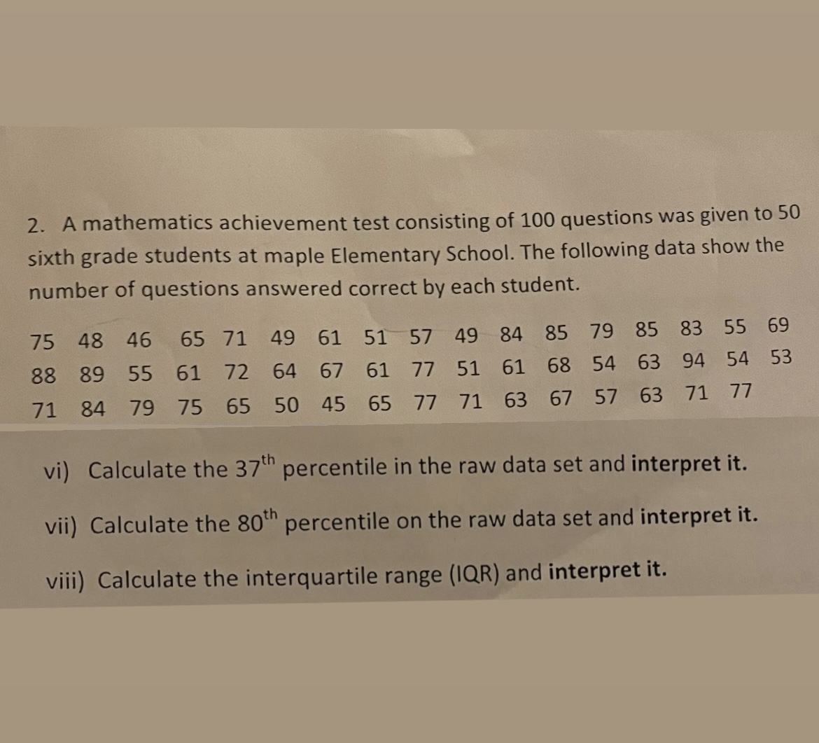 Solved A mathematics achievement test consisting of 100 | Chegg.com