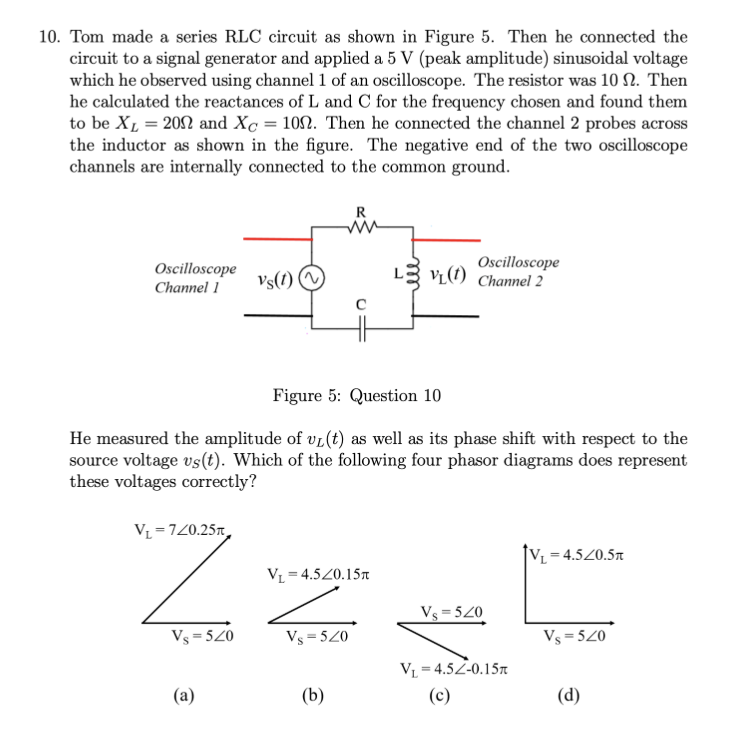 Solved Tom made a series RLC circuit as shown in Figure 5. | Chegg.com