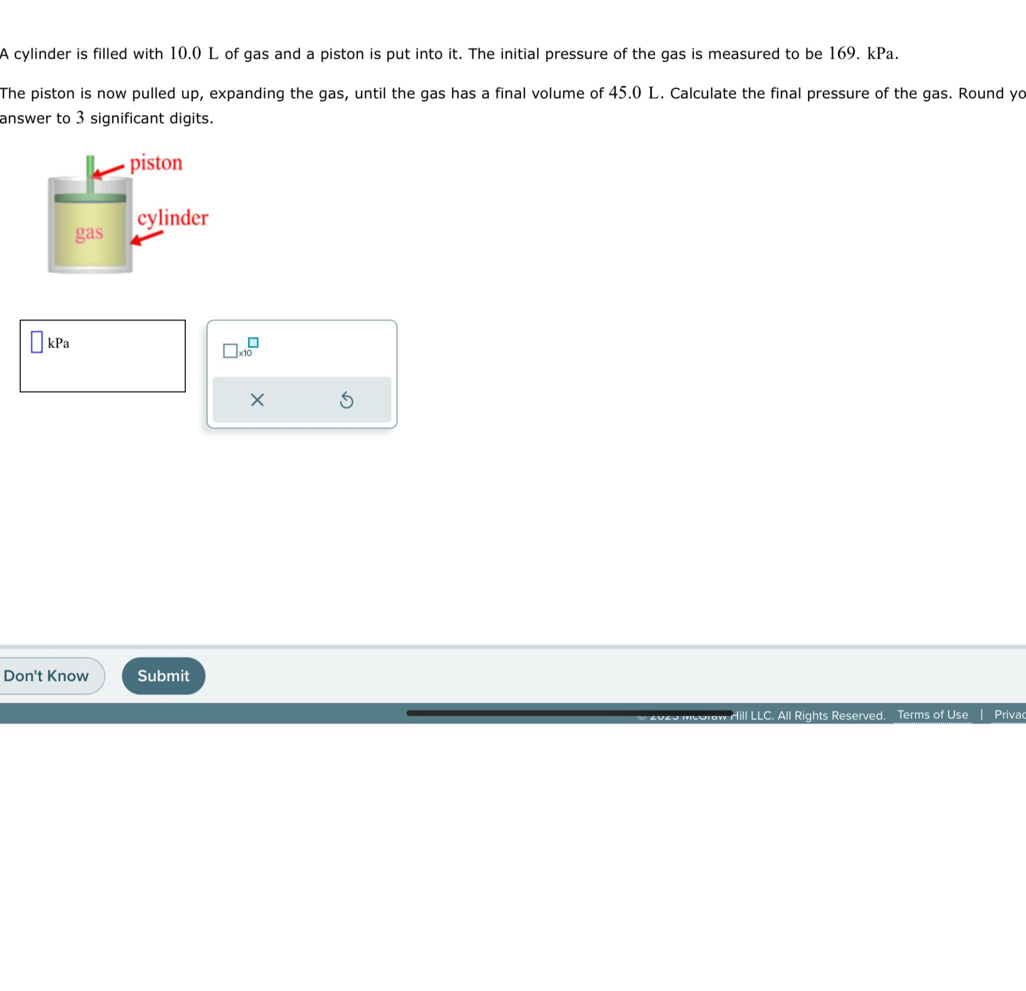 Solved A cylinder is filled with 10.0L ﻿of gas and a piston | Chegg.com