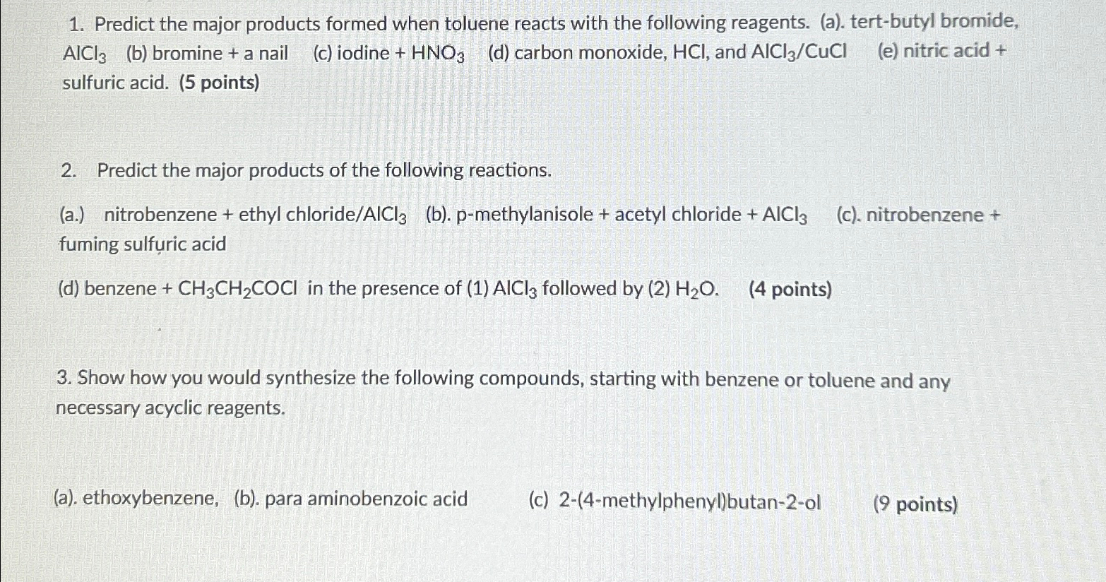 Solved Predict the major products formed when toluene reacts | Chegg.com