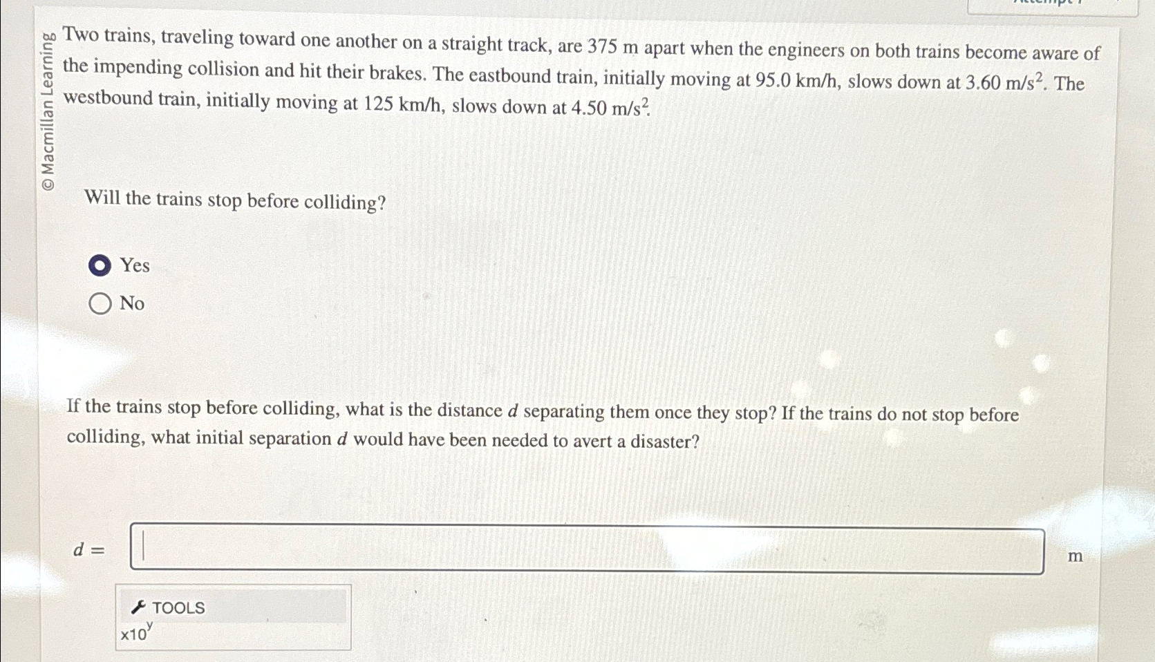 Solved Two trains, traveling toward one another on a | Chegg.com