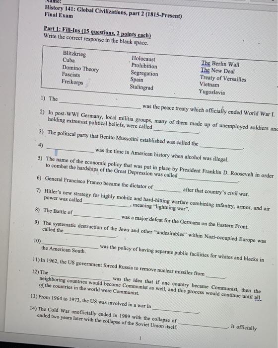 History 141: Global Civilizations, part 2 | Chegg.com