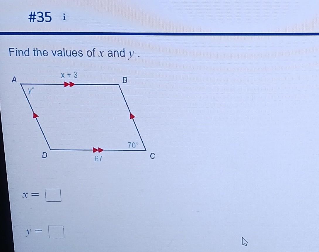 Solved Find the values of x and y. x= y= | Chegg.com