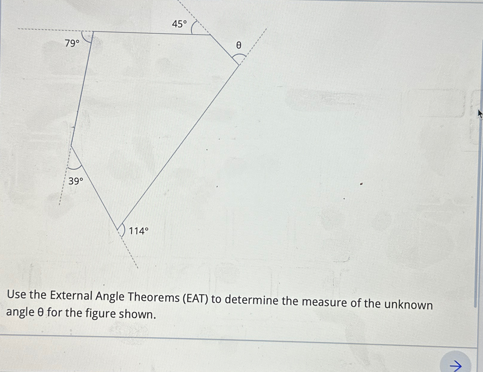 Solved Use the External Angle Theorems (EAT) ﻿to determine | Chegg.com