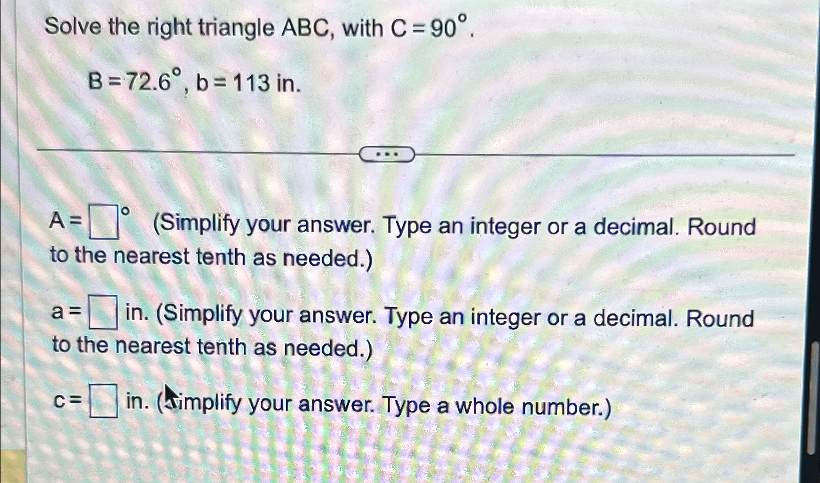 Solved Solve the right triangle ABC, with | Chegg.com