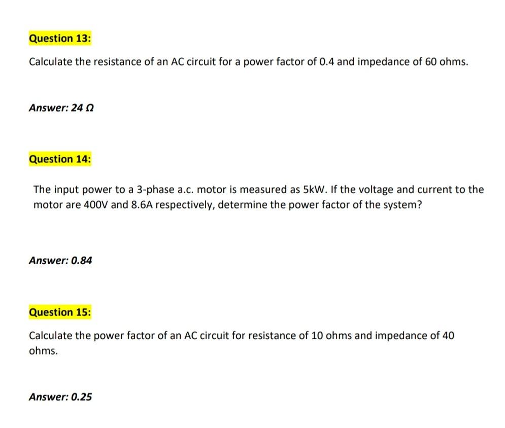 Solved Calculate The Resistance Of An AC Circuit For A Power Chegg