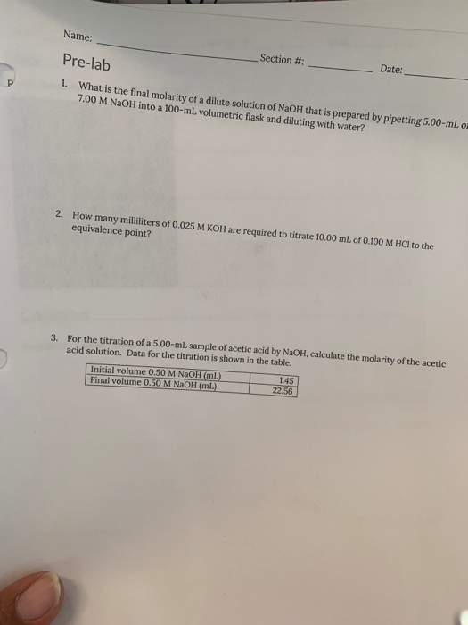 Solved Name: Date: Section #: Pre-lab 1. What is the final | Chegg.com