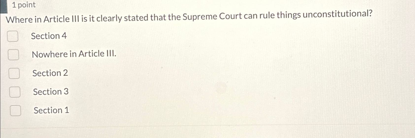 Solved 1 ﻿pointWhere in Article III is it clearly stated | Chegg.com