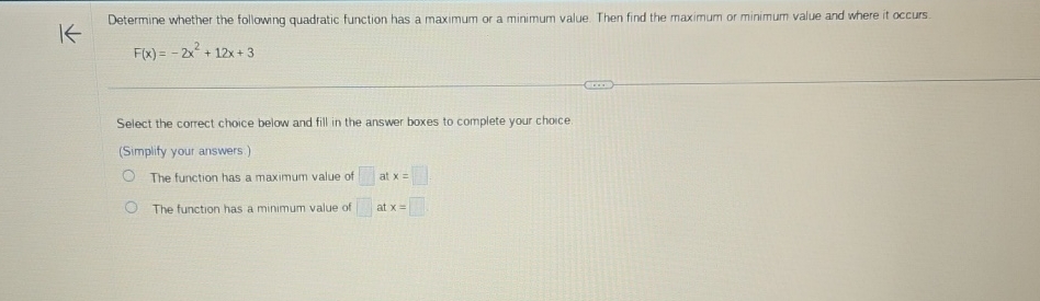 Solved Determine whether the following quadratic function | Chegg.com