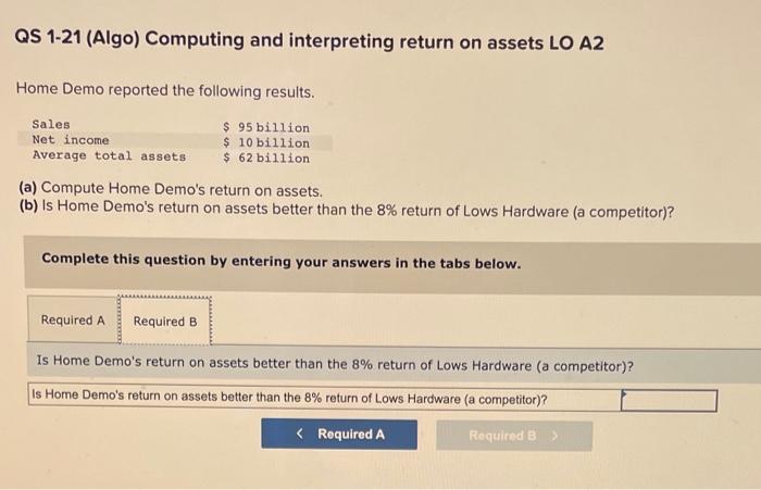 Solved Qs 1 21 Algo Computing And Interpreting Return On 