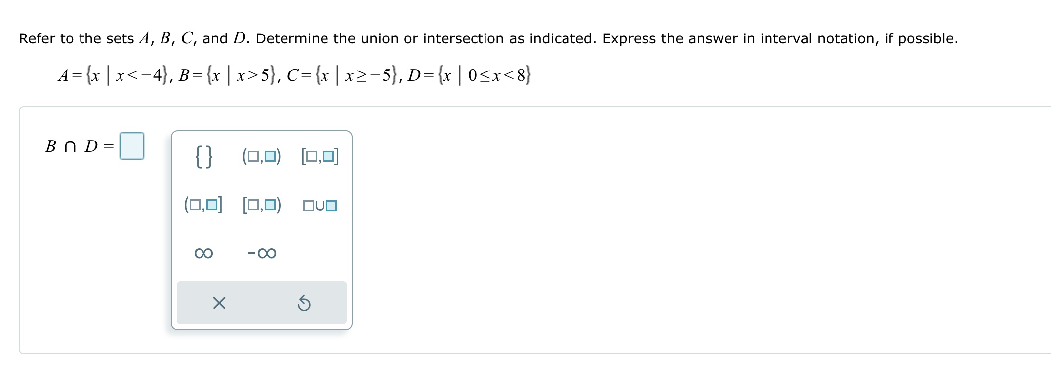 Solved Refer to the sets A,B,C, ﻿and D. ﻿Determine the union | Chegg.com