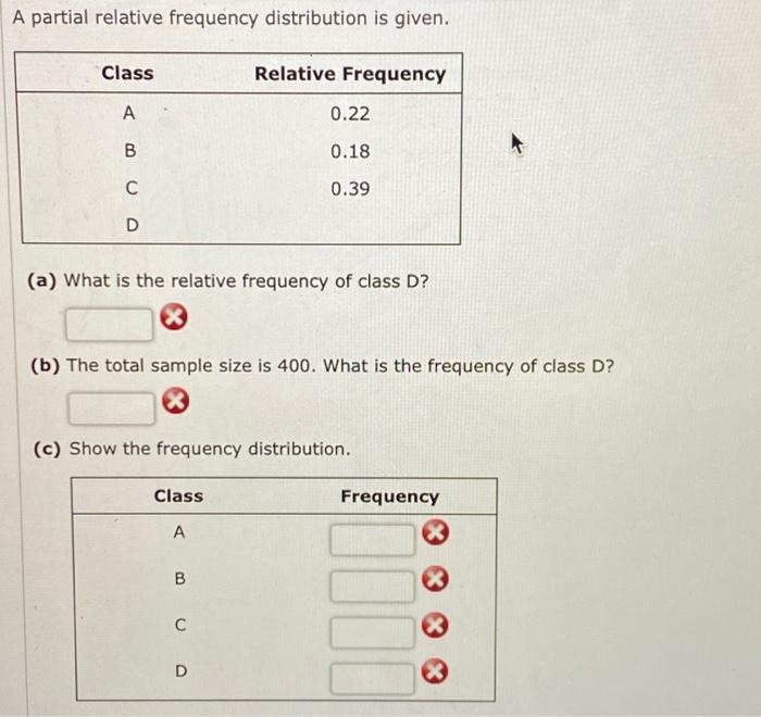 Solved A partial relative frequency distribution is given. | Chegg.com