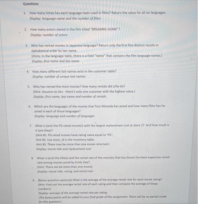 Solved 1. How many times has each language been used in | Chegg.com