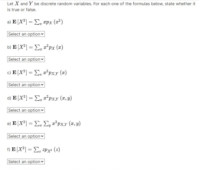 Solved Let x ﻿and Y ﻿be discrete random variables. For each | Chegg.com