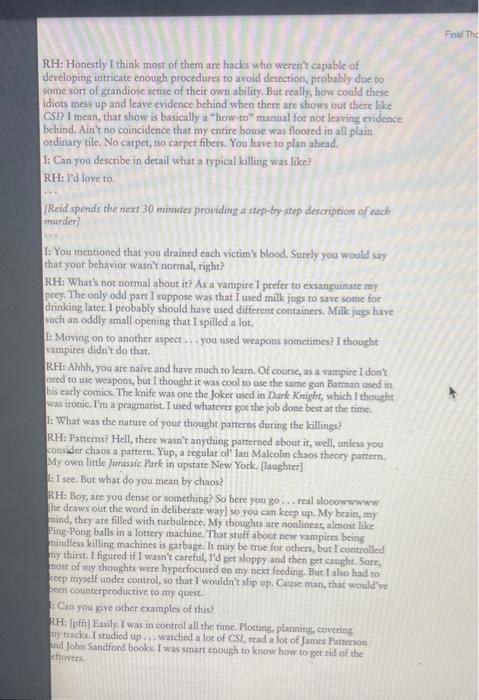 Solved Excerpt of Interview Transcript INTEivewek (I): | Chegg.com