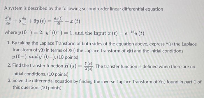 Solved A system is described by the following second-order | Chegg.com