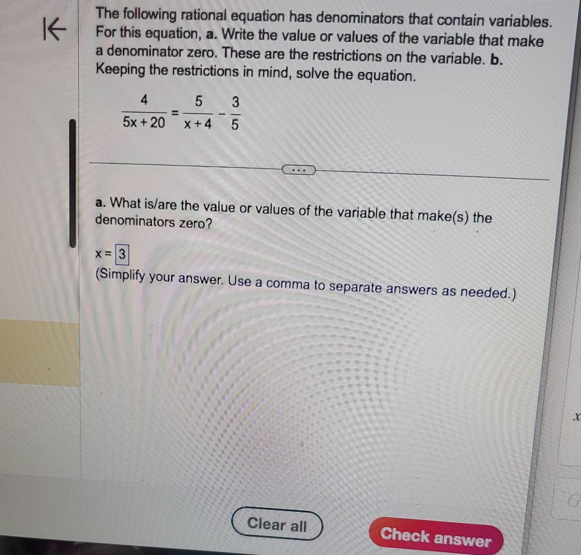 Solved The following rational equation has denominators that | Chegg.com