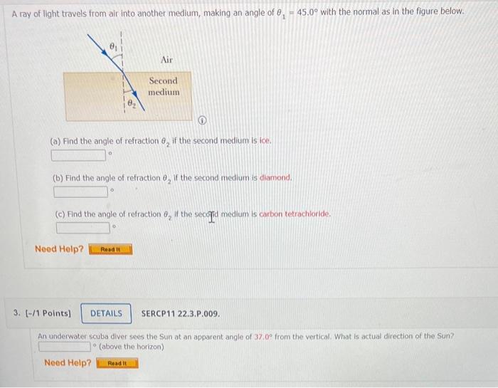 Solved A ray of light travels from air into another medium, | Chegg.com