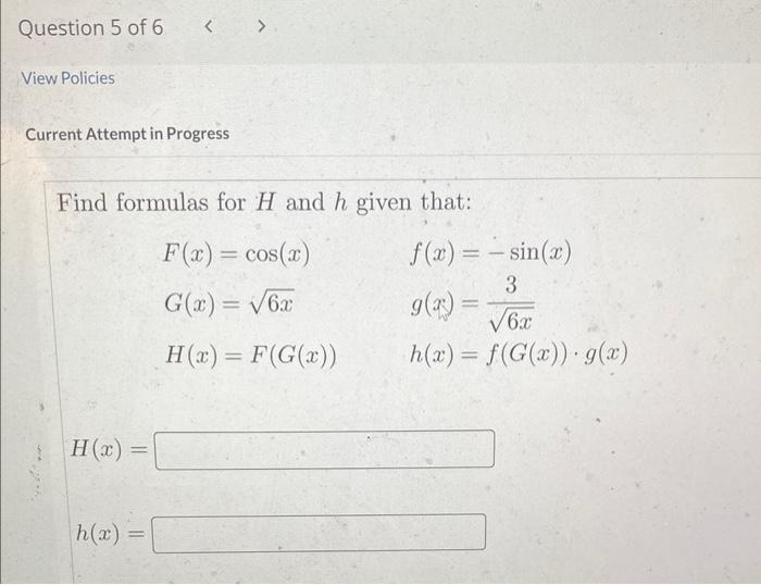 Solved Current Attempt in Progress Find formulas for H and h | Chegg.com