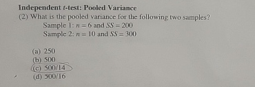 Solved Independent t-test: Pooled Variance(2) ﻿What is the | Chegg.com