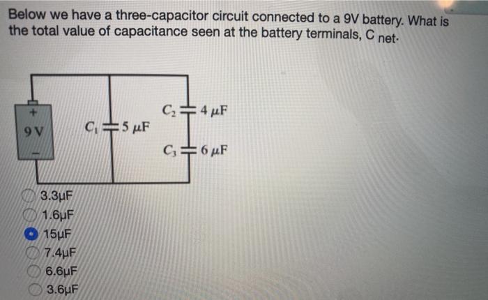 Solved Below we have a three-capacitor circuit connected to | Chegg.com
