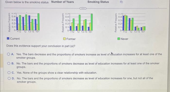 Solved Given below is the smoking status by level of | Chegg.com