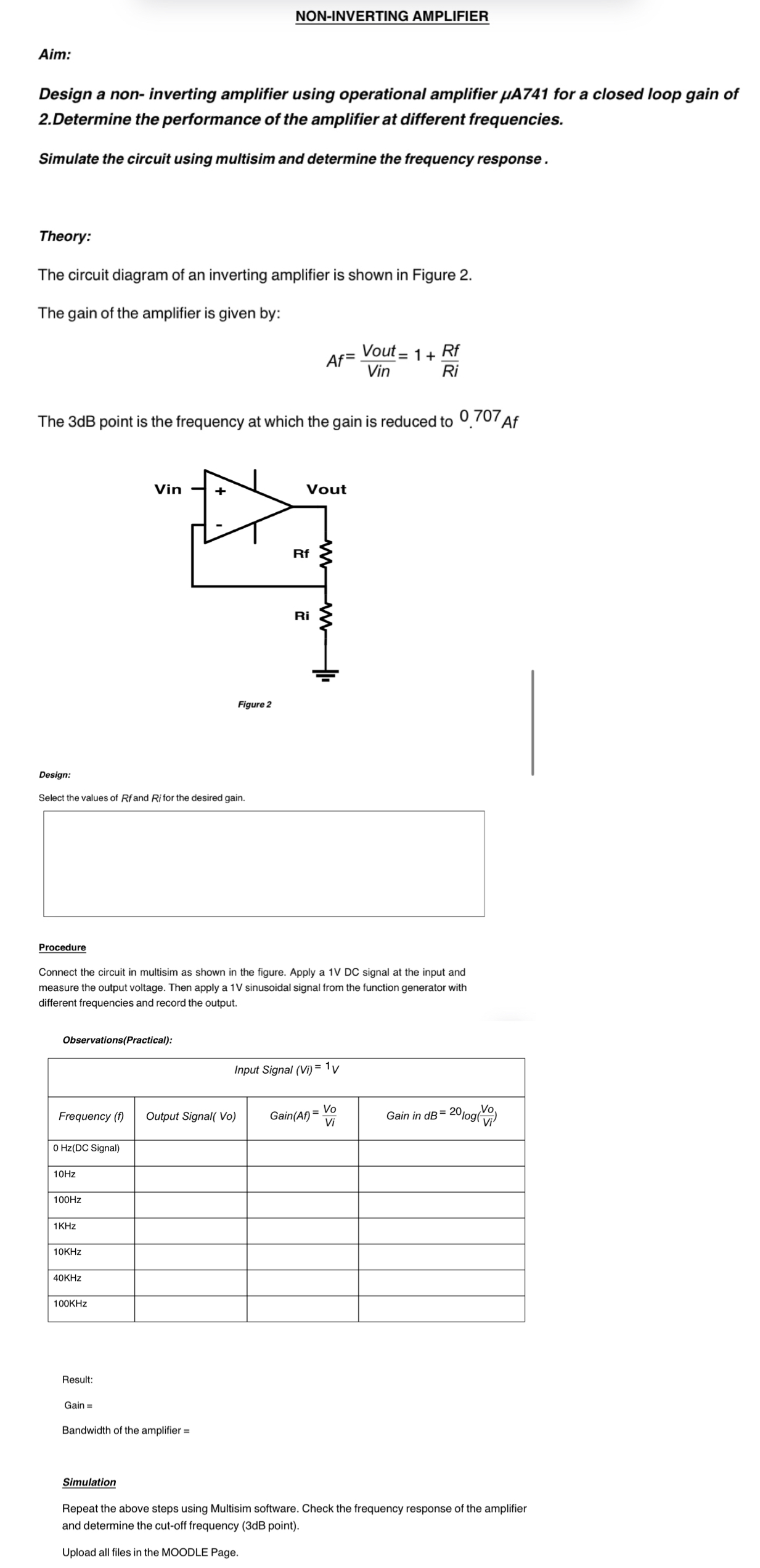 Solved Aim:Design a non- ﻿inverting amplifier using | Chegg.com