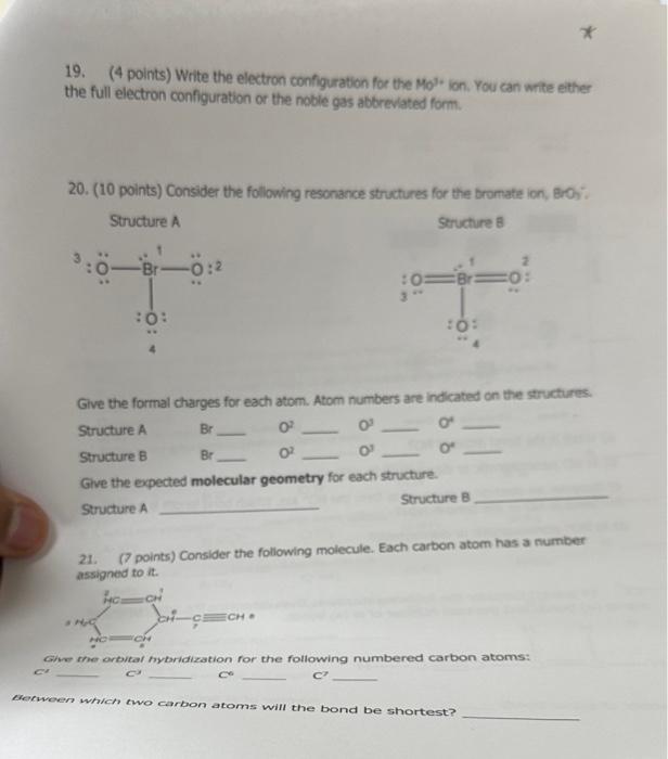 Solved 19. (4 points) Write the electron configuration for | Chegg.com