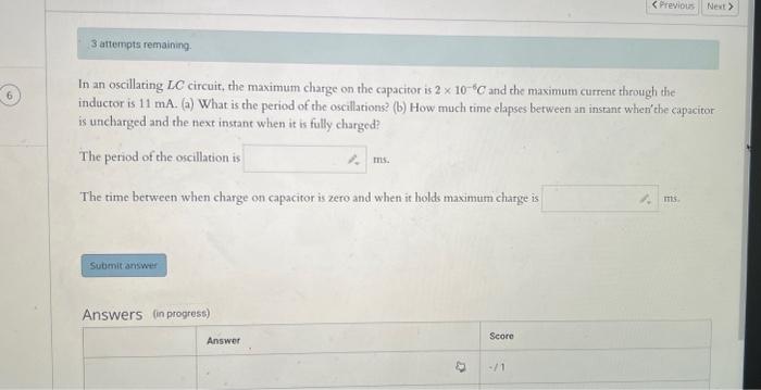 Solved In an oscillating LC circuit, the maximum charge on | Chegg.com