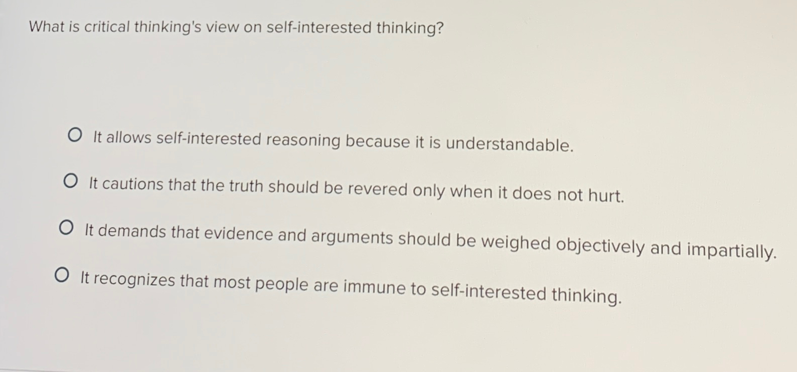 Solved What is critical thinking's view on self-interested | Chegg.com