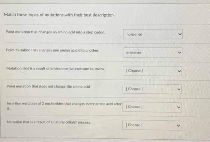 Solved Match these types of mutations with their best | Chegg.com
