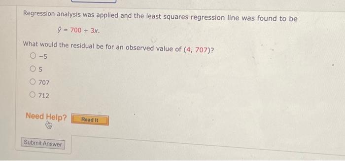 Solved Regression analysis was applied and the least squares | Chegg.com