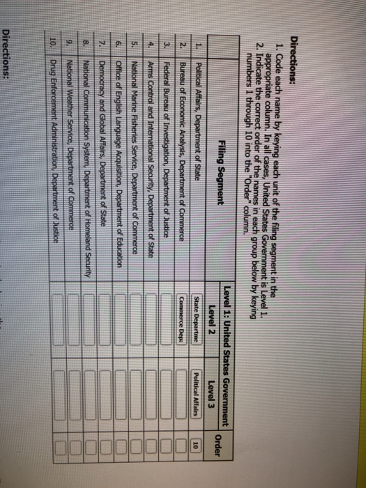 Directions: 1. Code each name by keying each unit of | Chegg.com