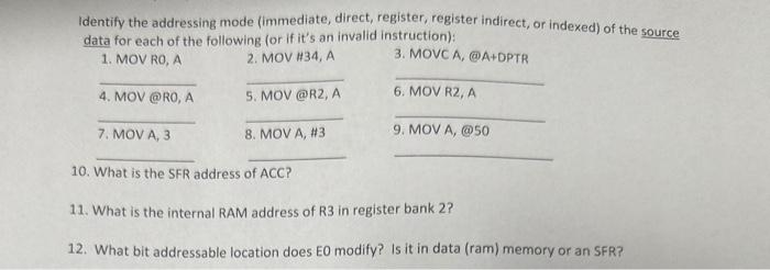 Solved Identify the addressing mode (immediate, direct, | Chegg.com