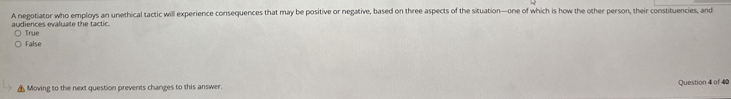 Solved A negotiator who employs an unethical tactic will | Chegg.com