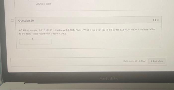 Solved A.25.0-mL sample of 0.10MHCl is titrated wi th | Chegg.com