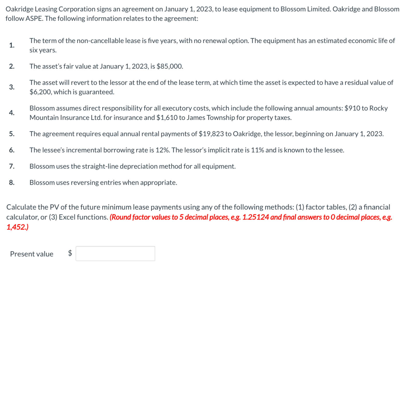 Solved Calculate The Pv Of The Future Minimum Lease