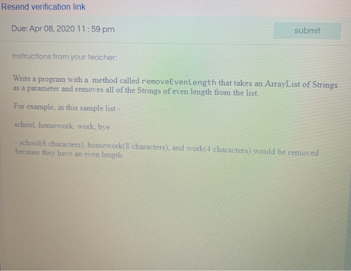 Solved Resend verification link Due: Apr 08, 2020 11:59 pm | Chegg.com