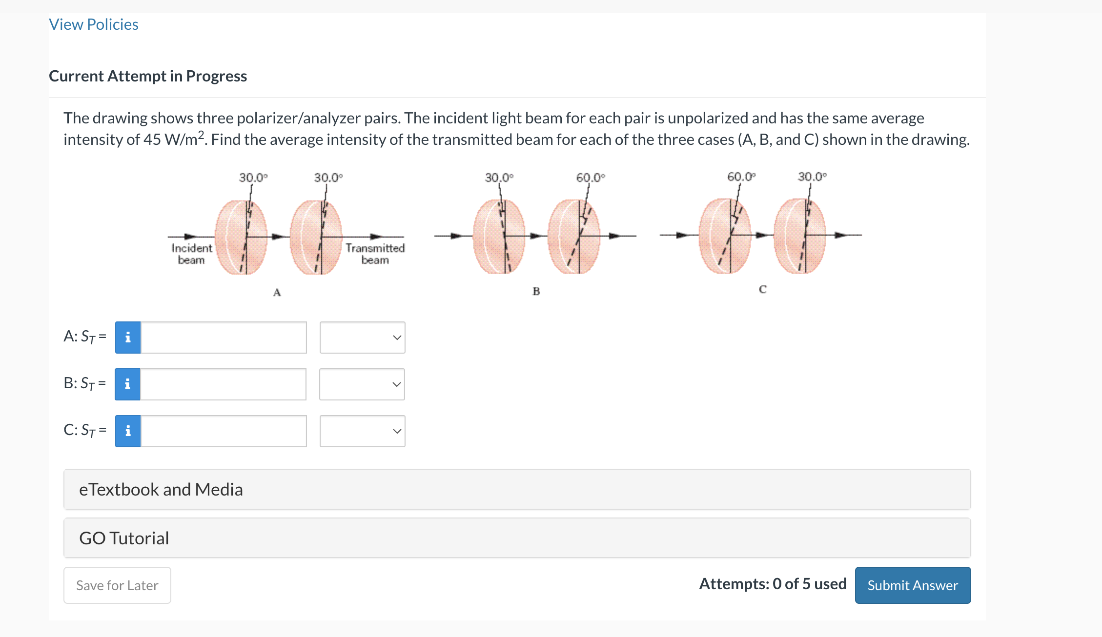 Solved The drawing shows three polarizer/analyzer pairs. The | Chegg.com
