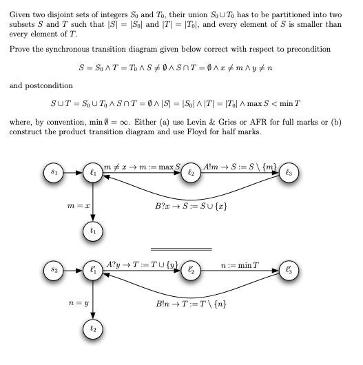 Given two disjoint sets of integers S0 and T0, their | Chegg.com