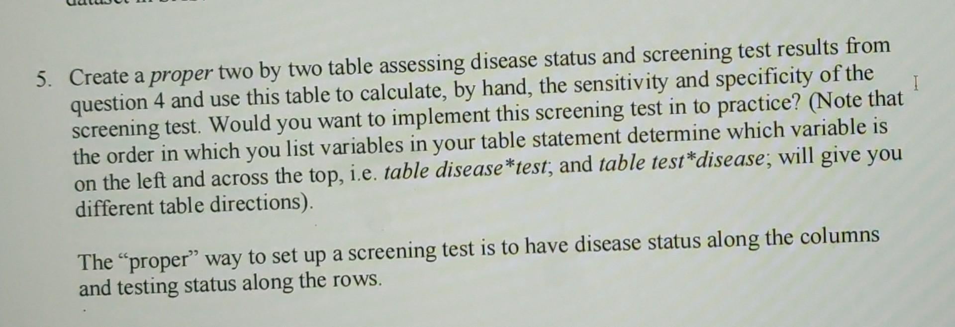 Solved Create a proper two by two table assessing disease | Chegg.com