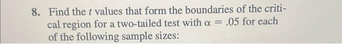Solved 8. Find the t values that form the boundaries of the | Chegg.com