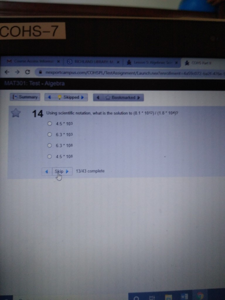Solved COHS-7 nexportcampus.com/COHSPL/TestAssignment/launch | Chegg.com