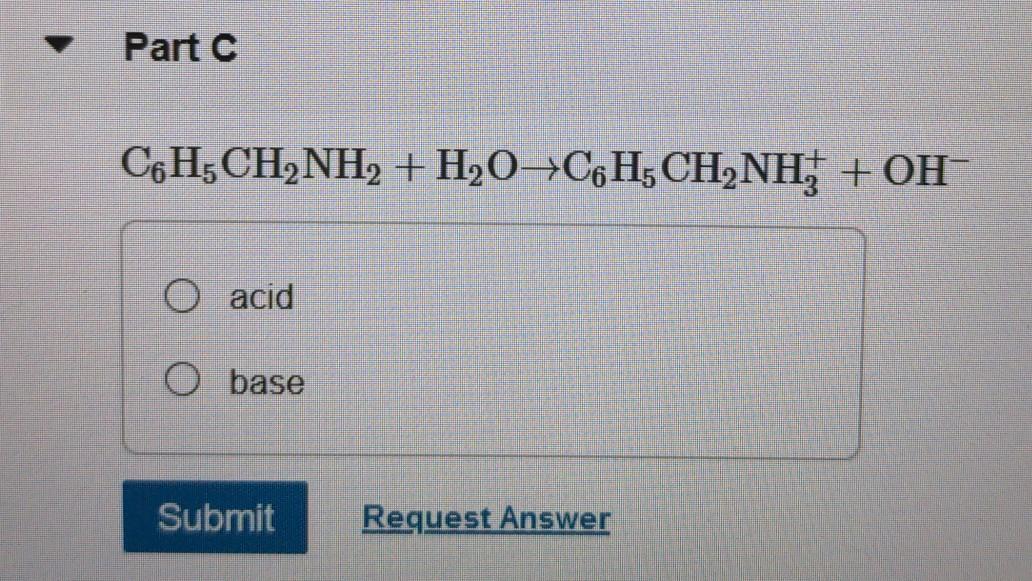 Solved Part A (CH3)2NH + H20-(CH3)2NH+ + OH- O acid O base | Chegg.com