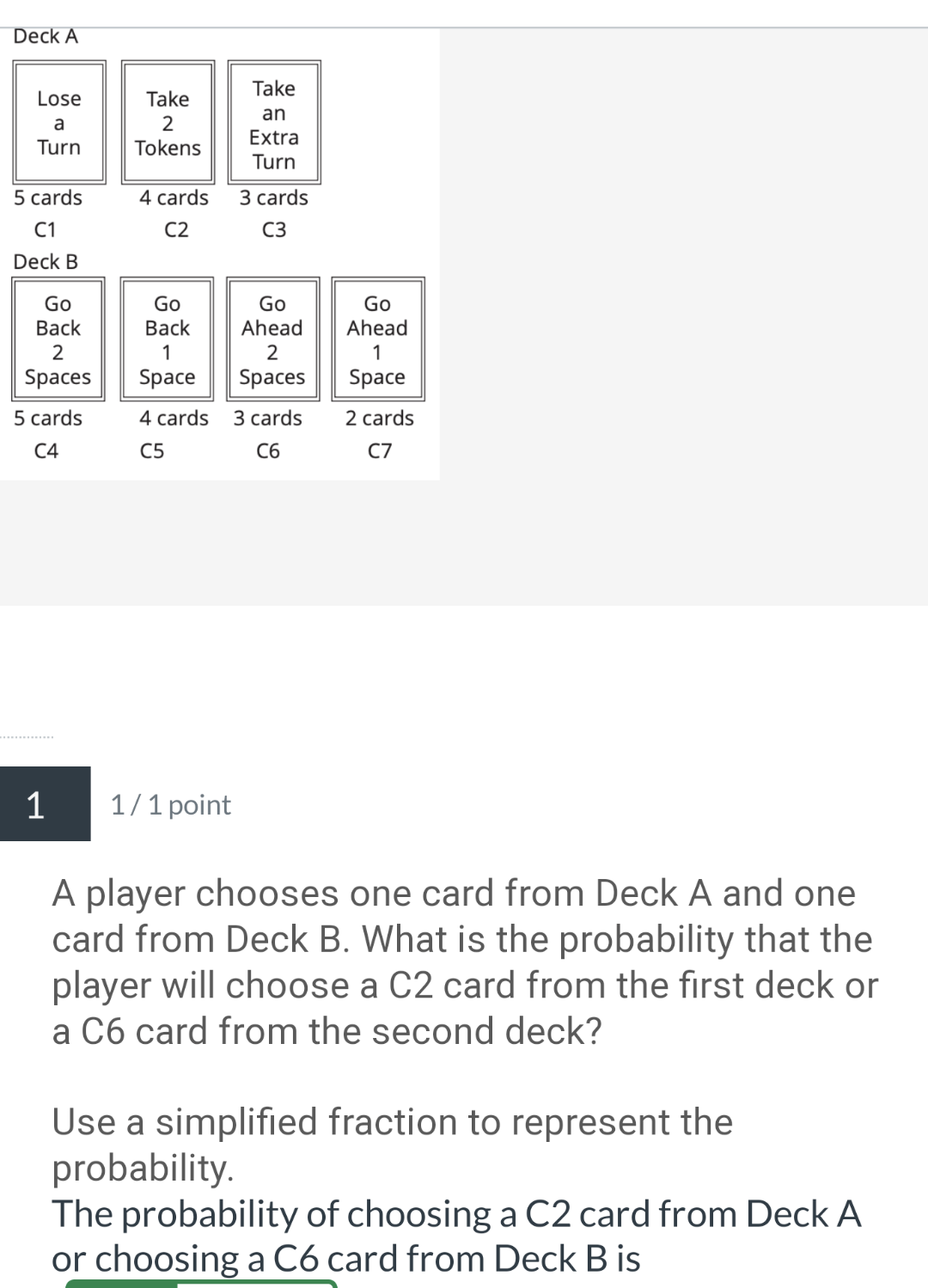 A player chooses one card from Deck A and one card | Chegg.com